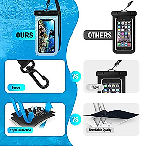 v-Golvin Universal Waterproof Phone Pouch IPX8 Underwater Case Cell Phone Dry Bag for iPhone 13 12 11 Pro Max SE 2020 XS Max XR 8 7 6s Plus S22 S21 Note 20 Ultra & Smart Phones Up to 7"-Black+Teal