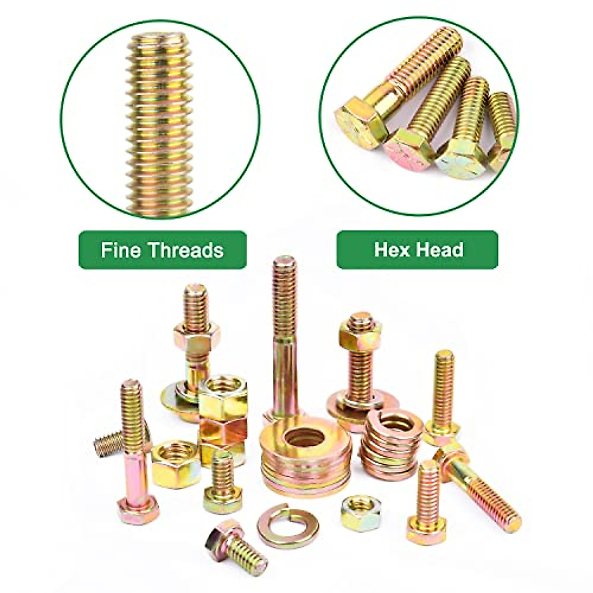 FOLIV 467Pcs Heavy Duty Bolt Nut Washer Assortment Kit - Flat Hex Screws Bolts Nuts Lock and Flat Gasket Washers Assortment Kit, Grade 8