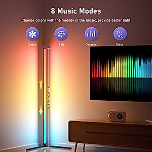 bedee RGB LED Corner Floor Lamp: Dimmable Corner Floor Lamp with Music Sync and 16 Million DIY Colors, Color Changing Standing Lamp with Smart Bluetooth APP and Remote Control for Living Room Bedroom