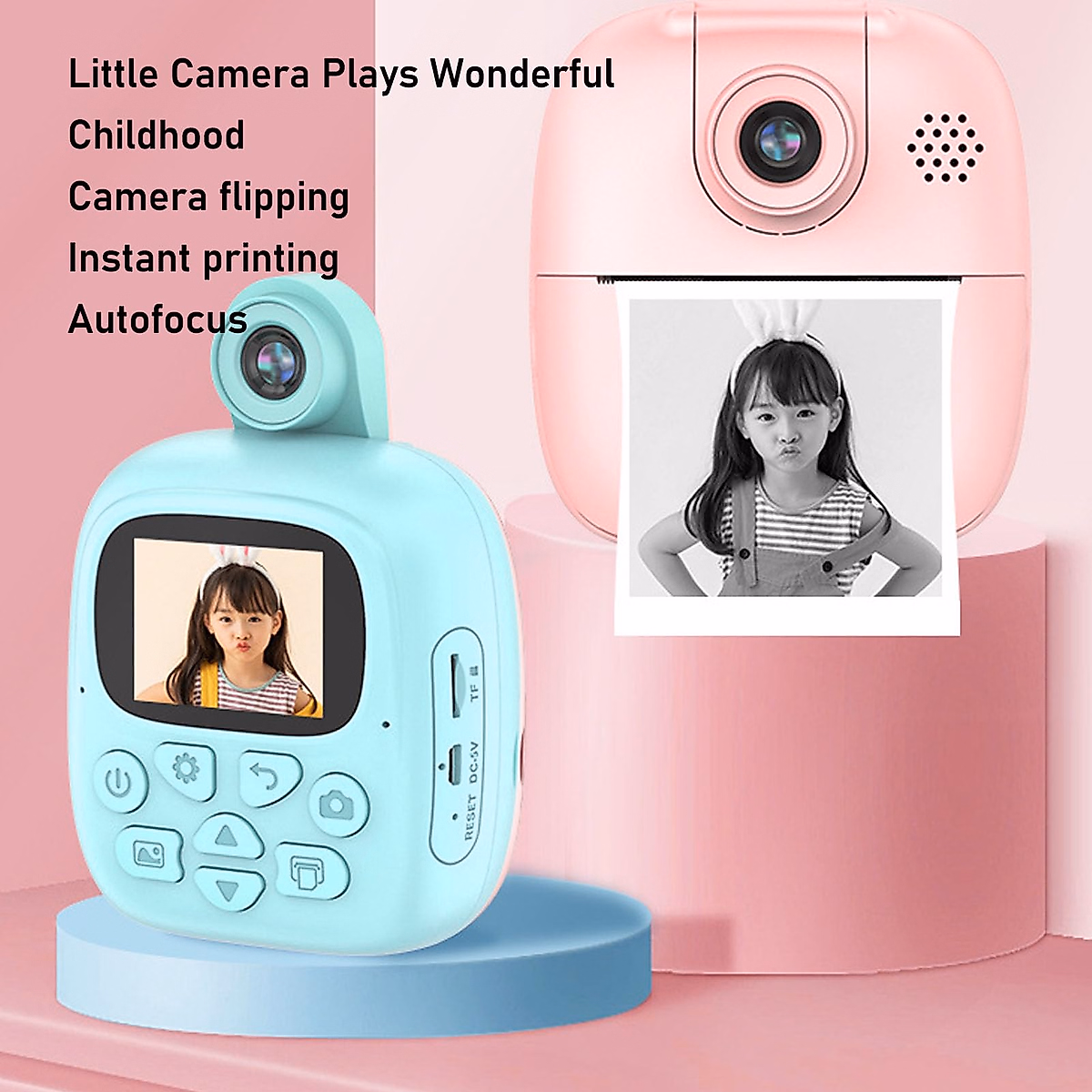 Kids Digital Printing Camera, 24MP 720P HD Recording Kids Digital Printing Camera for Travel (Pink)