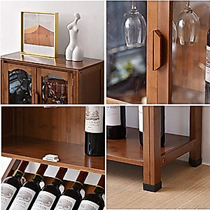 WITANHURST Mini Home Bar Cabinet with Wine Glass Storage, Bamboo Wine Cabinet Bar Furniture Wine Storage Racks Shelf Bottles Holder Organizer, Wine Glass Rack Holds 6 Stemmed Wine Glasses