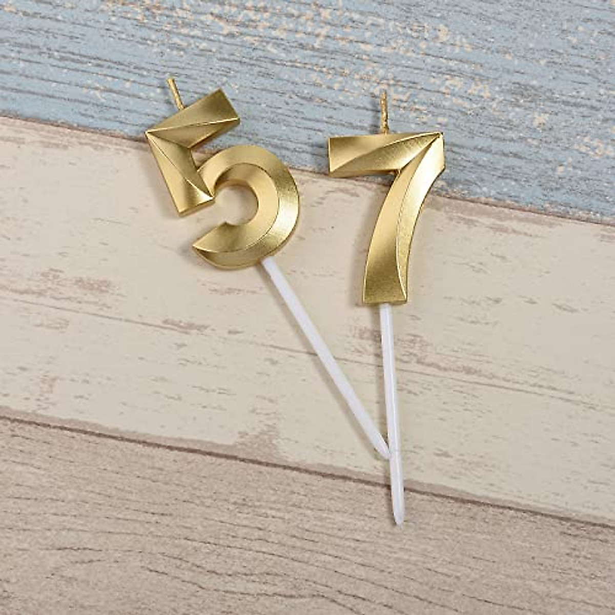 Gold 75th & 57th Birthday Candles,Gold Number 75 57 Cake Topper for Birthday Decorations Party Decoration