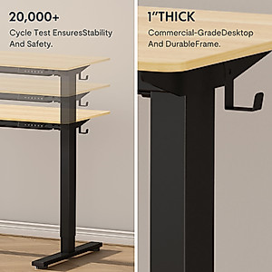 FLEXISPOT EN1 Whole-Piece Standing Desk - 48" x 30" Electric Height Adjustable Heavy Duty Steel Stand Up Desk Frame w/Automatic Smart Keypad (Black Frame + Maple Top, 2 Packages)