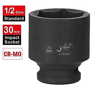 Jetech 1/2 Inch Drive 30mm Standard Impact Socket, Chrome Molybdenum Alloy Steel, 6-Point Hex Shallow Socket for Ratchets, Torque Electric Wrenches, Strong and Durable, Metric