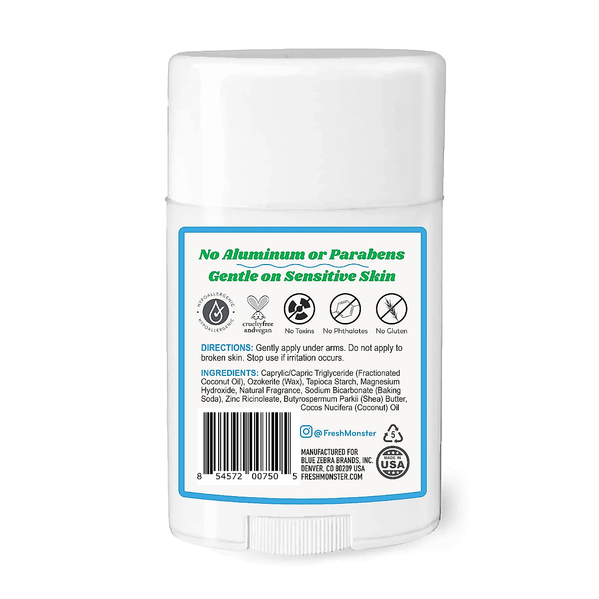 Fresh Monster Natural Deodorant for Kids and Teens I Aluminum-Free, Paraben-Free and Hypoallergenic I Dermatologist Tested I 24-Hour Protection I Beach Breeze Scent I 1.76 oz I 1 Count