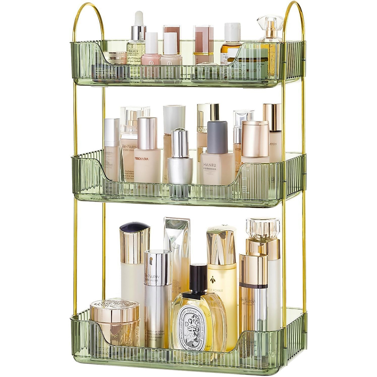 HBlife 3 Tier Bathroom Organizer Countertop, Makeup Organizer Perfume Tray Skincare Organizer for Bathroom, Dresser, Vanity, Green