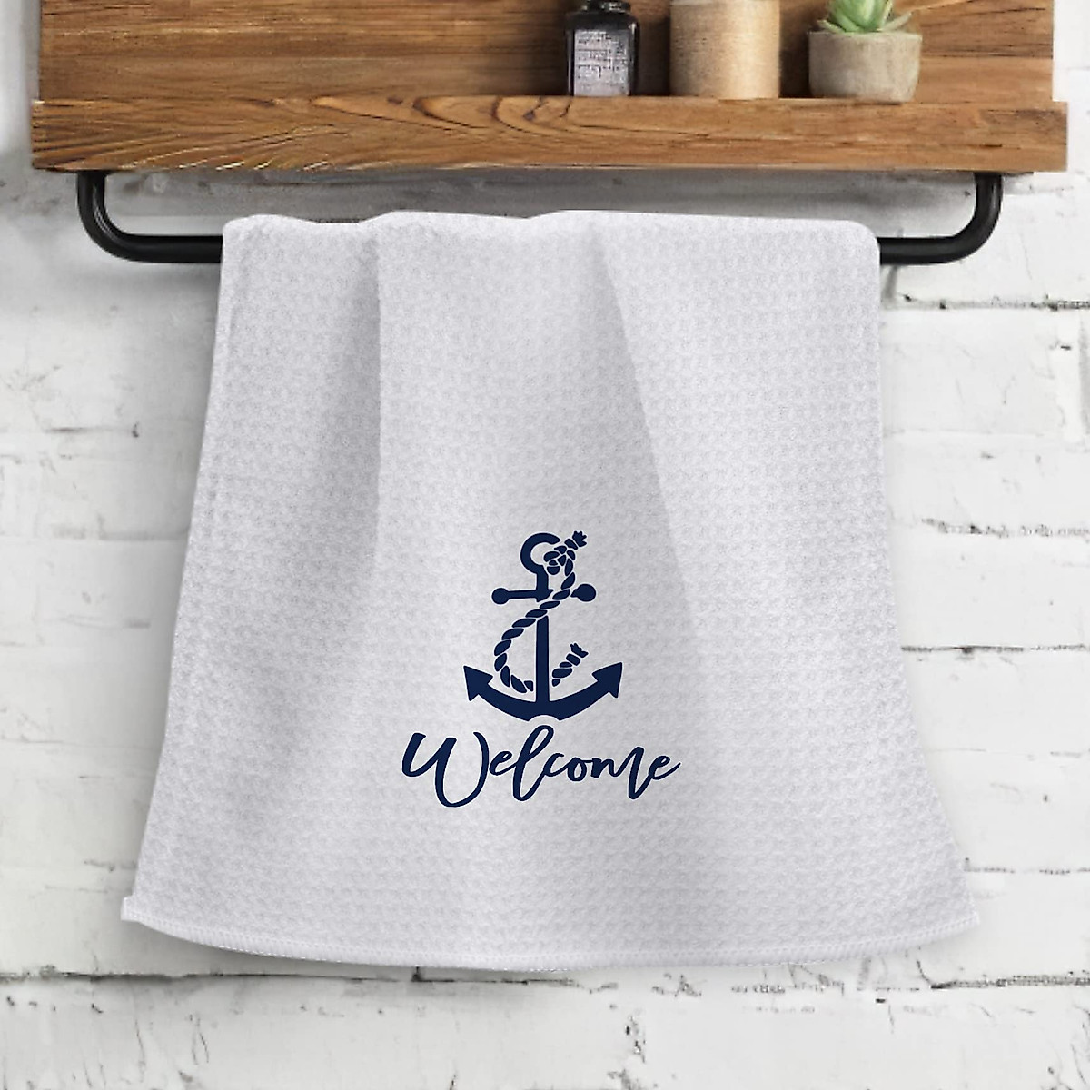 OHSUL Nautical Anchor Highly Absorbent Beach Towels,Kitchen Towels Bath Towels,Welcome Sign Guest Hand Towel for Bathroom Kitchen Hotel Gym Spa Decor,Lake Lovers Ocean Lovers Men Boys Gifts