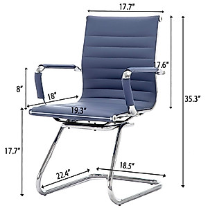 DM Furniture Office Desk Chair No Wheels Set of 6 PU Leather Computer Chairs Mid Back Guest Chairs for School Reception Conference Waiting Room, Navy Blue