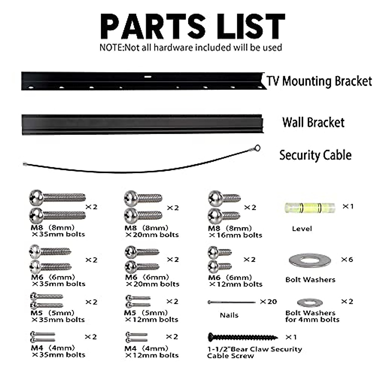 No Stud TV Wall Mount, Drywall Studless TV Hanger No Damage, No Drill, Non Screws, Dry Wall Flat Screen TV Easy Install Bar Bracket fits VESA 12-55 inch TVs up to 99 lbs, Include Hardware Levels