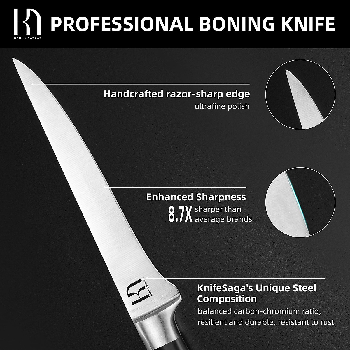 KnifeSaga Boning Knife 6 inch for kitchen, Japanese Razor Sharp Fillet Knife High Carbon Stainless Steel, Professional Meat Cutting Knife with Ergonomic Handle, Time-saving Deboning Knife