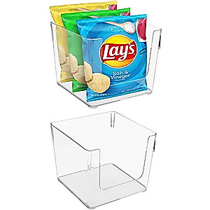 Sorbus Open Plastic Storage Bins Clear Pantry Organizer Box Bin Containers for Organizing Kitchen Fridge, Food, Snack Pantry Cabinet, Fruit, Vegetables, Bathroom Supplies, Square (2-Pack)
