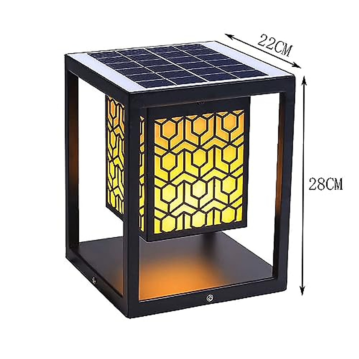 Mrdsre Chinese Style Solar Column Lights Black Finish Square Solar Column Light Post Lantern Stainless Steel Waterproof Outdoor Light Rainproof Waterproof Pillar Lamp Courtyard Lamp Garden Villa Lands