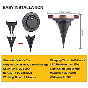 JHBOX Solar Pathway Lights, 8 LED Outdoor Waterproof Landscape Path Solar Ground Lights, Disk Lights for Path, Garden, Driveway, Winter Holiday Decor Christmas Lights (Cold White Light, 8 Pack)