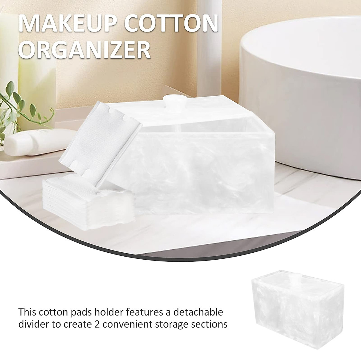 Cabilock Box cosmetic cotton storage box cotton pad container makeup applicator organizer floss holder flosser dispenser cotton pads holder cotton holder Compartments Cotton Pad Case patch