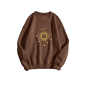 SweatyRocks Women's Casual Long Sleeve Sweatshirt Round Neck Pullover Tops Coffee Brown L