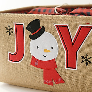 INough Gift Baskets Empty Large Christmas Basket Christmas Empty Christmas Gift Baskets with Handles Collapsible Christmas Storage Baskets, Holiday Baskets for Kidsroom Nursery Play Room (Large, Joy)