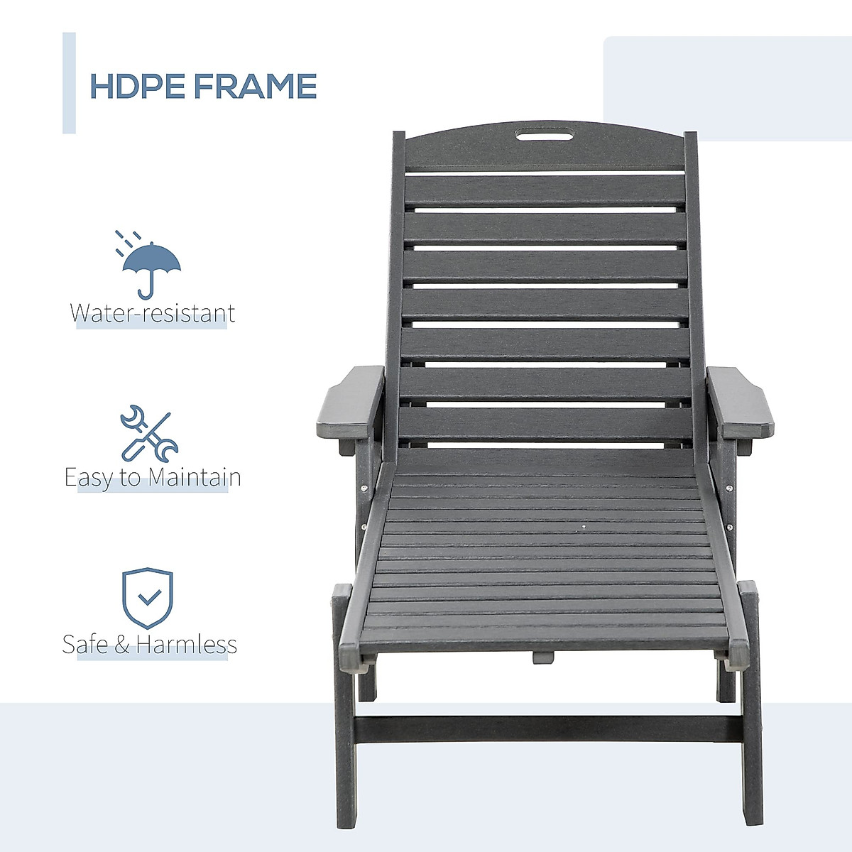 Outsunny Outdoor Chaise Lounge Chair, Waterproof Pool Furniture with Reclining Adjustable Backrest & Wheels for Beach, Tanning, Poolside, Patio, Light Gray