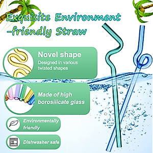 Yinkin 12 Pcs Wavy Glass Straw Curved Reusable Glass Straws Multicolor Clear Silly Straws Tea with 2 Cleaning Brushes for Kids, Drinking, Beverages, Coffee, Smoothies, Juice, Water