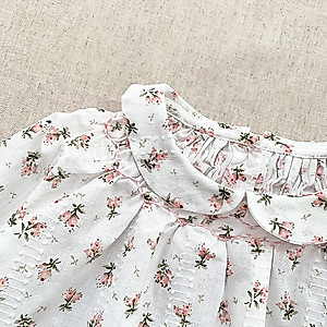 Curipeer Baby Girls White Long Sleeve Blouse Cotton Floral Toddler Tops Shirt 18-24M for Spring