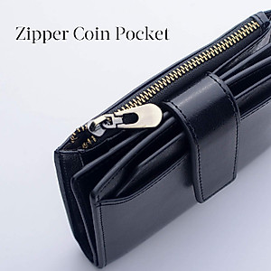 Bveyzi Women's Small Leather RFID Blocking Bifold Zipper Pocket Wallet Ladies Credit Card Slots Purse with id Window(Black)