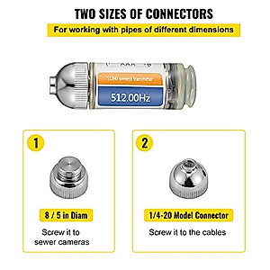 VEVOR 512HZ Sonde 8/5" and 1/4-20" Connectors Rigid Drain Locating & Detecting Small Sewer & Pipelines, Silver