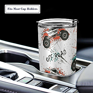 Yasala Tumbler Monster Truck Grunge Blue Red Insulated Coffee Cup Driver Beverage Container Office Travel Mug with Straw and Lid 20oz Back to School Holiday Gift