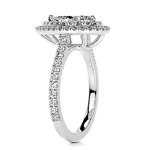 Solid Gold Handmade Engagement Rings 2 CT Pear Cut Moissanite Diamond Double Halo Bridal Wedding Ring for Anniversary Propose Gift (14K Solid White Gold)