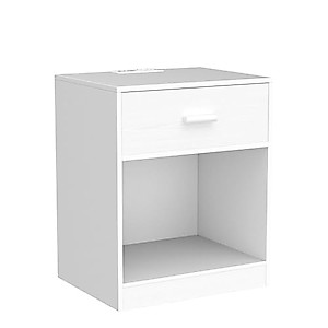 Quimoo Nightstand Set of 2, Night Stand with Charging Station and LED Light, Bedside Table with 1 Drawer, Modern Nightstand with 1 Open Storage Storage for Living Room,White