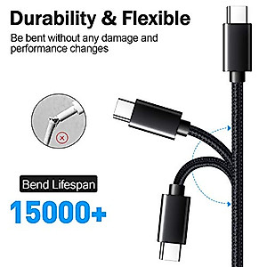 UDATON USB C to USB C Cable, USB C Cable, 60W Fast Charging Cable 2 Pack 6FT, Durable Long Nylon Braided Lightning Android Charger Cable Compatible with Samsung S21 S20, MacBook, iPad, Switch, Black