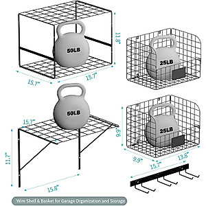 Niovrooro Garage Shelving Wall Mounted With Wire Baskets and Hooks,Basement Hanging Storage And Organizers,Heavy Duty Organization Shelves,Wall Storage Rack