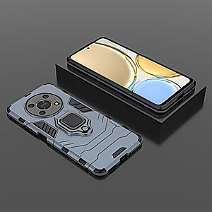 Compatible with Honor X9 Case Kickstand with Tempered Glass Screen Protector [2 Pieces], Hybrid Heavy Duty Armor Dual Layer Anti-Scratch Phone Case Cover, Blue