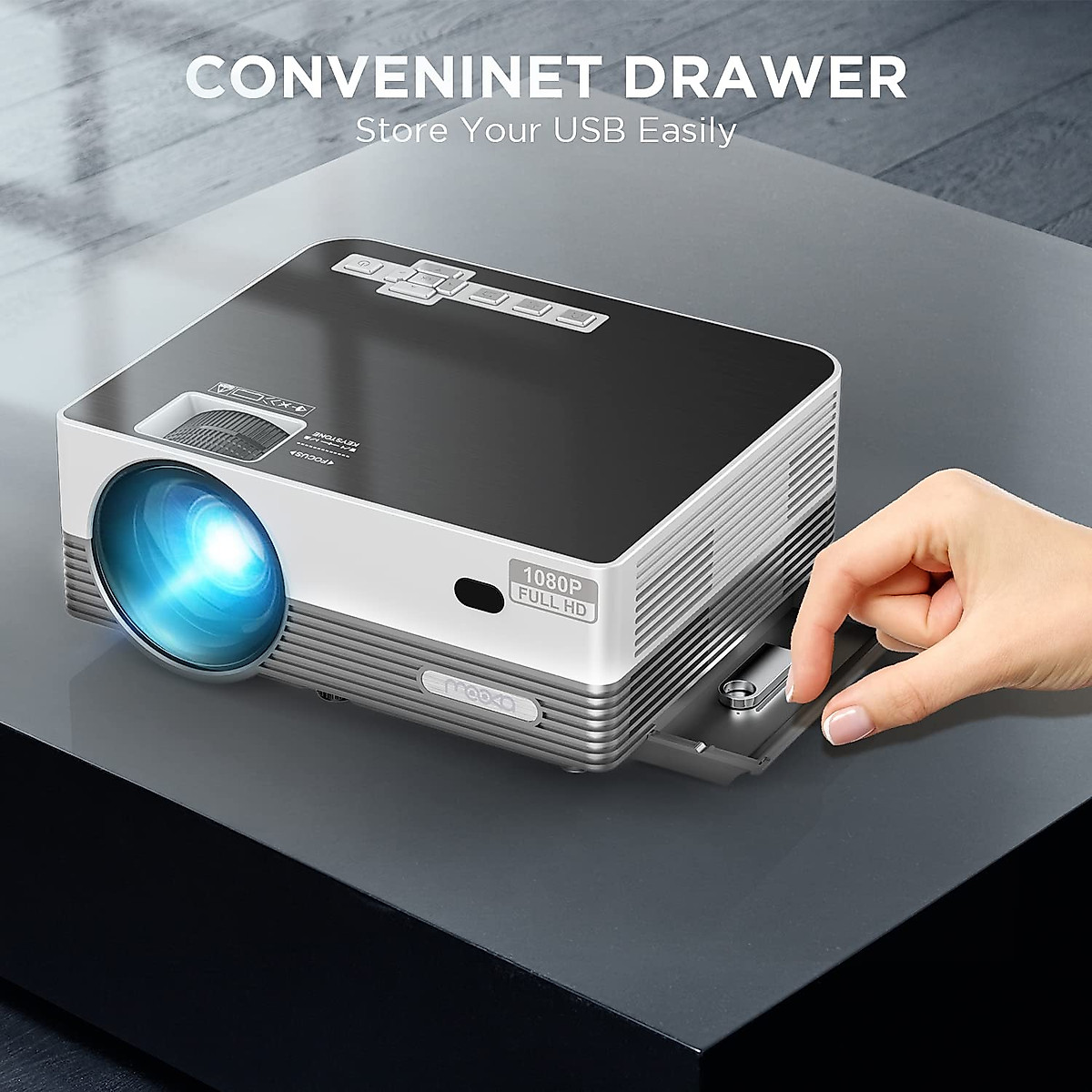 Native 1080P WiFi Bluetooth Projector, 8500L HD Video Mini Projector with Carrying Bag,Support 4K & 300" Screen, Portable Outdoor Movie Projector for TV Stick, HDMI, AUX, PS4, Laptop, Phone