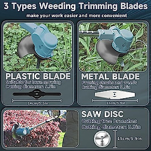 Cordless String Trimmer & Edger,3-in-1 21V Grass Trimmer Lawn Edger with2 PCS 2.0Ah Batteries and 3 Cutting Types Blades Included,Electric Weed Wacker for Lawn Care and Garden Yard Work