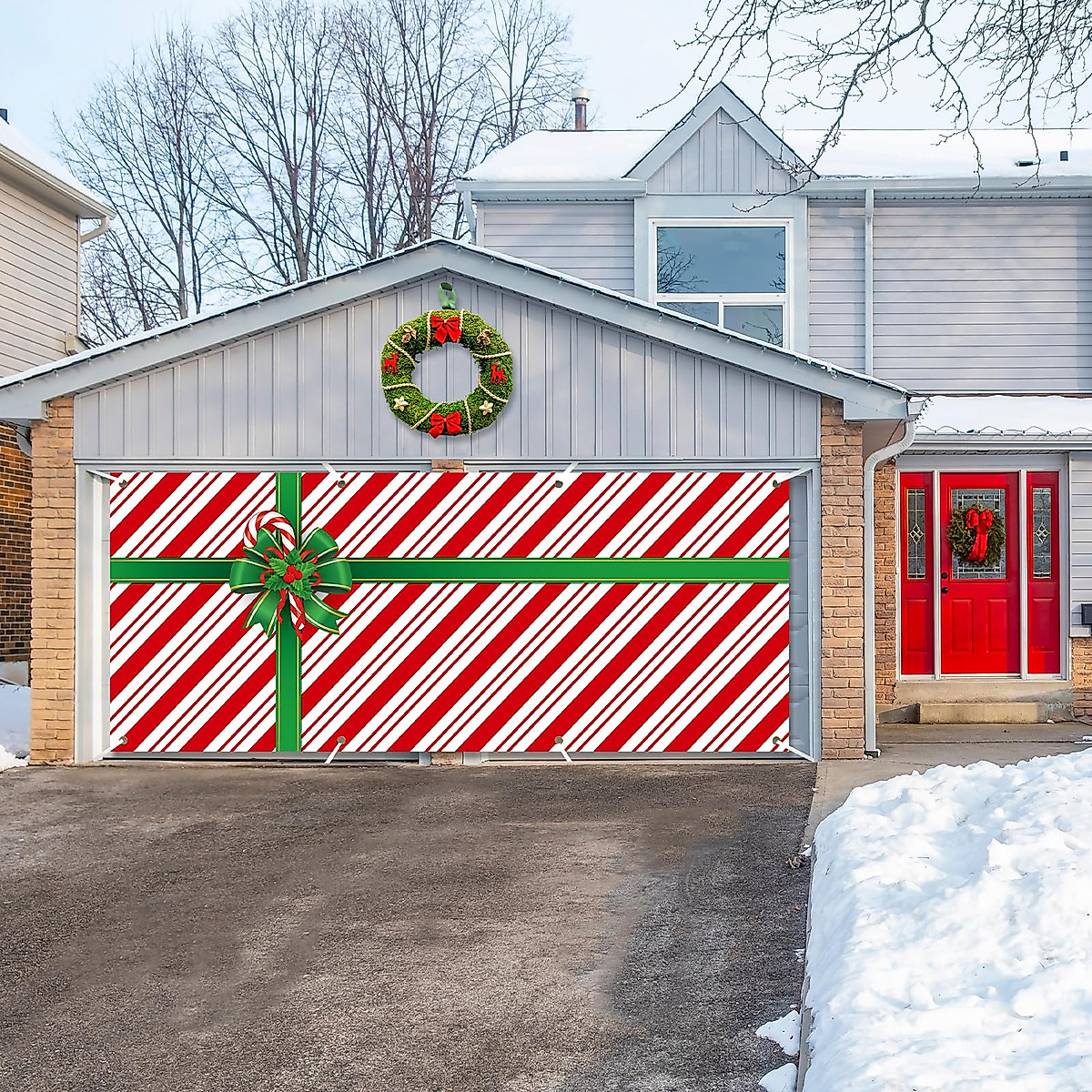 Hosuly 6.6 x 16ft Double Christmas Garage Door Banner Large Merry Christmas Hanging Backdrop Decorations Indoor Outdoor Christmas Garage Door Cover for Xmas Holiday Party (Candy Boxes Style)