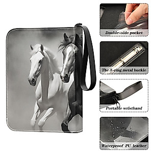 PYBUG Horse Trading Card Binder with Nylon Strap 4-Pocket Waterproof PU Leather Card Collection Binder for 400 Cards Sturdy Card Holder Folders for Game Cards,Sports Cards
