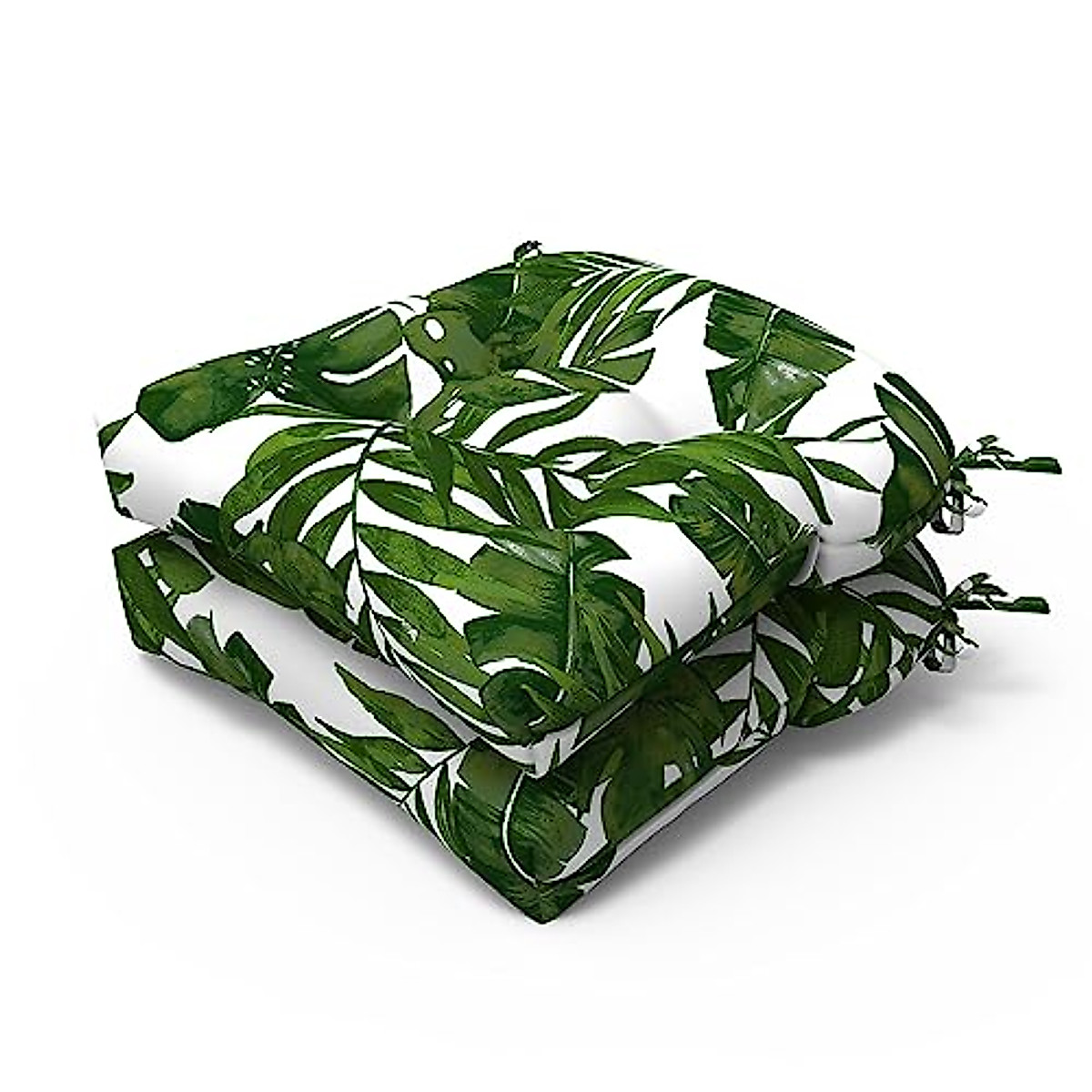 TWLEAR Indoor/Outdoor Wicker Chair Cushions, U-shape Tufted Patio Seat Cushions All Weather for Outdoor Furniture Home Garden Office Chair Use, 19”x19”x5”, 2 Pack, Palm Green