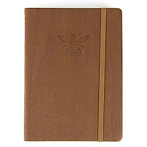 Red Co. 5 x 7 inch Embossed Bee Textured Faux Leather Journal, 240 Lined Pages, Brown