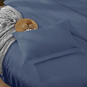 The OutNeT Steel Blue Solid Duvet Cover Set Queen 90"x90" Size Egyptian Cotton Luxury Soft & Breathable Comforter Cover with Hidden Zipper Closer & Corner Ties Durable and Fade Resistant