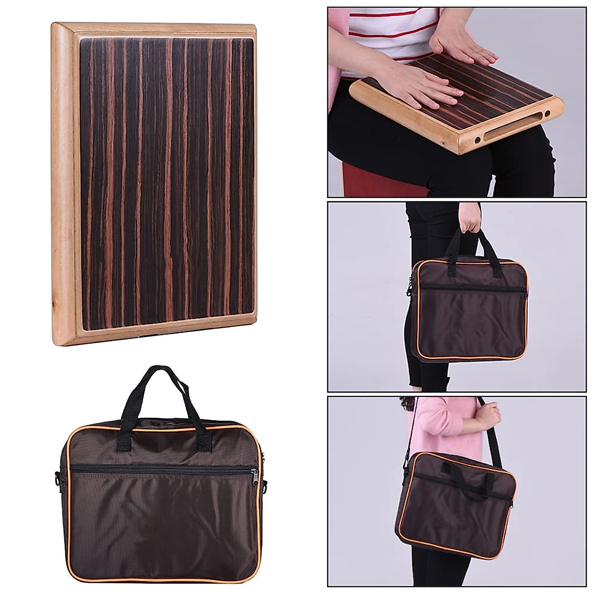 summina Compact Travel Box Drum Cajon Flat Hand Drum Percussion Instrument with Adjustable Strings Carrying Bag