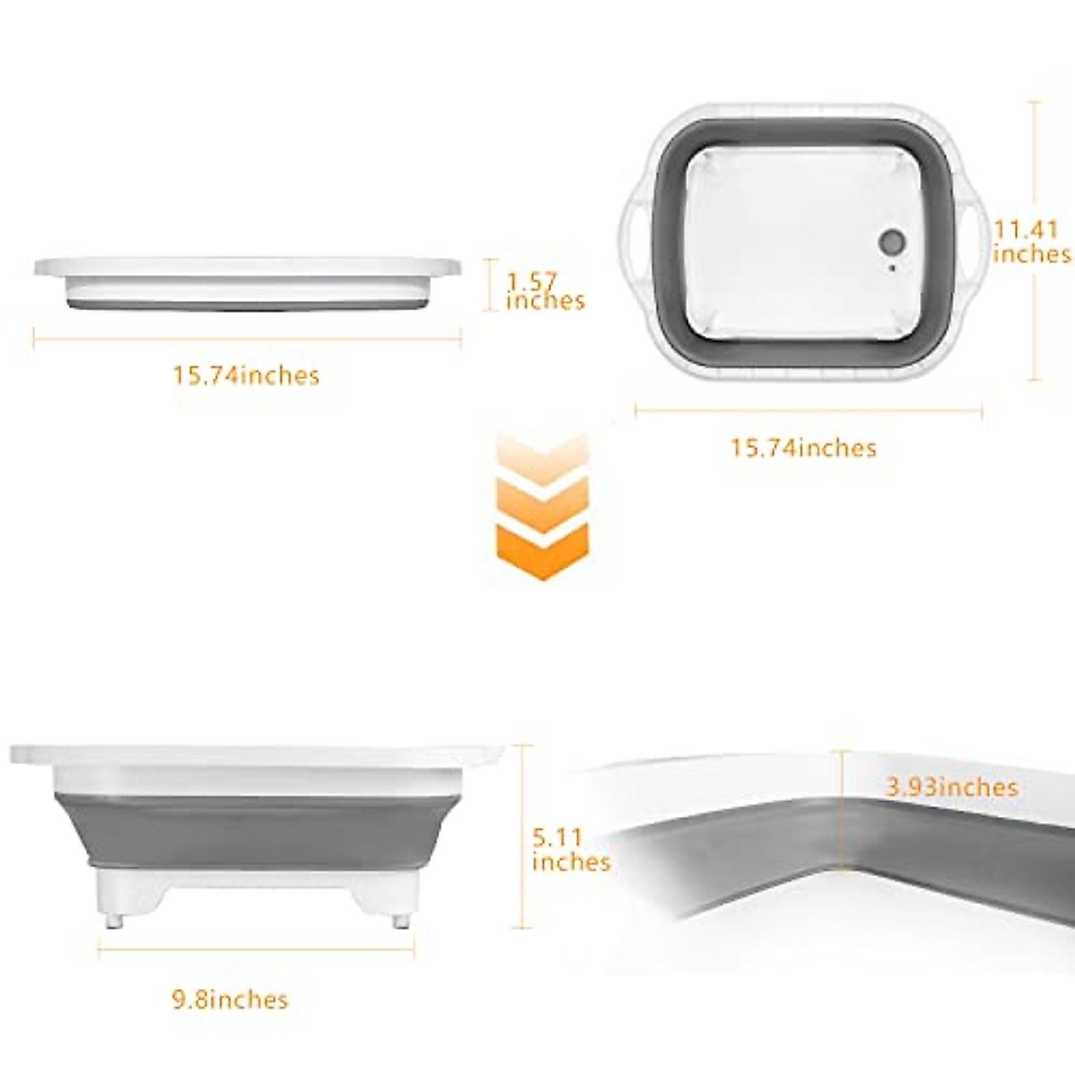 SEMSOIIO 1PCS Collapsible Cutting Board,Foldable Camping Dishes Sink Space Saving 3 in 1 Multifunction Storage Basket for Camping Accessories for RV Campers, Silicone Dish Tub for BBQ/Camping (Grey)