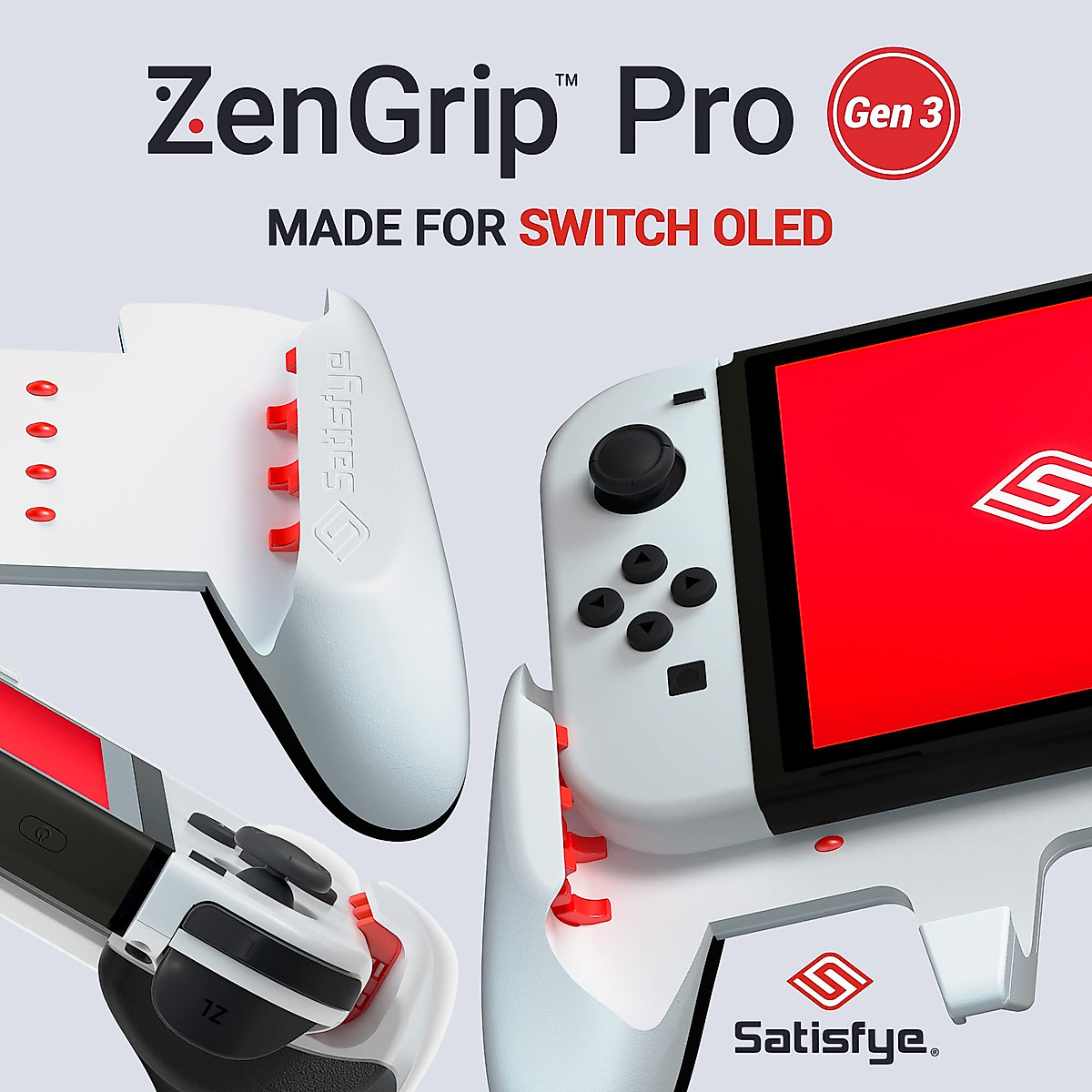 Satisfye – ZenGrip Pro Gen 3 OLED Slim Bundle, Accessories Compatible with Nintendo Switch - The Bundle includes: White Grip, Slim Case (WHITE)