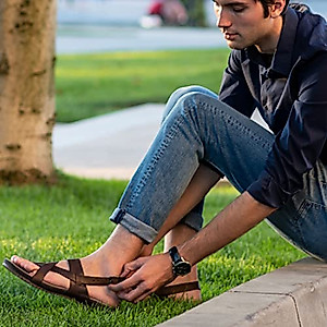 Harssidanzar Genuine Leather Sandals Mens For Outdoor Sandals Mens Adjustable Strap Sandals Leather sandals Men GM202A,Brown,Size 8