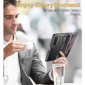 SURITCH for Samsung Galaxy Z Fold 3 Clear Case, [Hinge Protection with Pen Holder] Full Body Protection Bumper Shockproof Rugged Phone Cover with Built-in Screen Protector -(with Pen Holder)