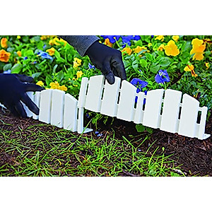 EasyFlex No-Dig Landscape Edging with Anchoring Spikes, 4.5 in. Tall Decorative Adirondack Wood-Look Fence Garden Border, 15 Foot Kit, White (3600WT-15C-6)