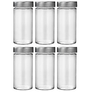 Tianifa 6 Pcs Glass Spice Jars/Bottles -3oz Empty round Spice Containers with Airtight Metal Caps with Shaker Lids (6, Stainless Steel Lids)