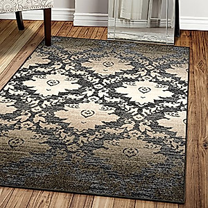 Superior's Designer Non-slip Geneva Area Rug; Digitally Printed, Low Maintenance, Affordable and Fashionable, Washable, Living Room, Bedroom, Farmhouse, Kitchen, Navy-Cream - 8' x 10'