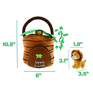 Jungle Animals Talking Plush Baby Toy – 5 Piece Small Stuffed Animals Set Including Jungle House Carrier and Stuffed Monkey, Lion, Tiger & Elephant – These Mini Toys are Ideal for Boys and Girls