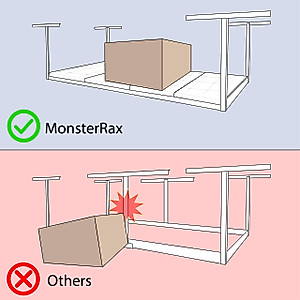 MonsterRax Overhead Garage Storage Rack- 4 x 8 Ceiling Rack for Garage Shelving, Organization, & Storage, Adjustable Hanging Storage for Bikes, Equipment & Accessories (White, 12"-21").