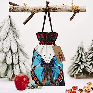 EVANEM Christmas Gift Bags with Drawstring Burlap Gift Bags Butterfly Christmas Linen Bags for Xmas Party Candy Bags with Cards Xmas Reusable Wrapping Bags Christmas Linen Treat Bags for Holiday