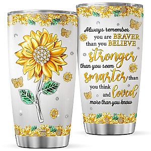 CUBICER Sunflower Tumbler 20 Oz With Lid Flower Stainless Steel Insulated Theme Coffee Travel Floral Mug Cup Drinking Glasses For Girls Mother Daughter Women On Holiday Birthday